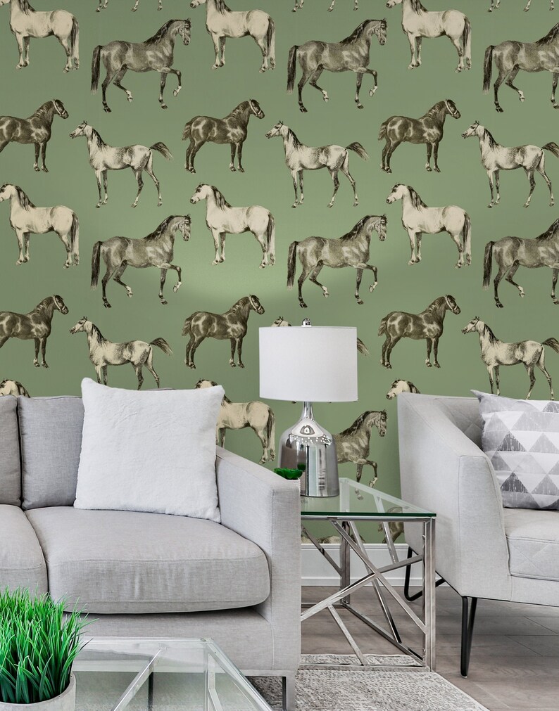 Horse Wallpaper, Farm Wallpaper, Green Wall Paper With Farm Animals ...