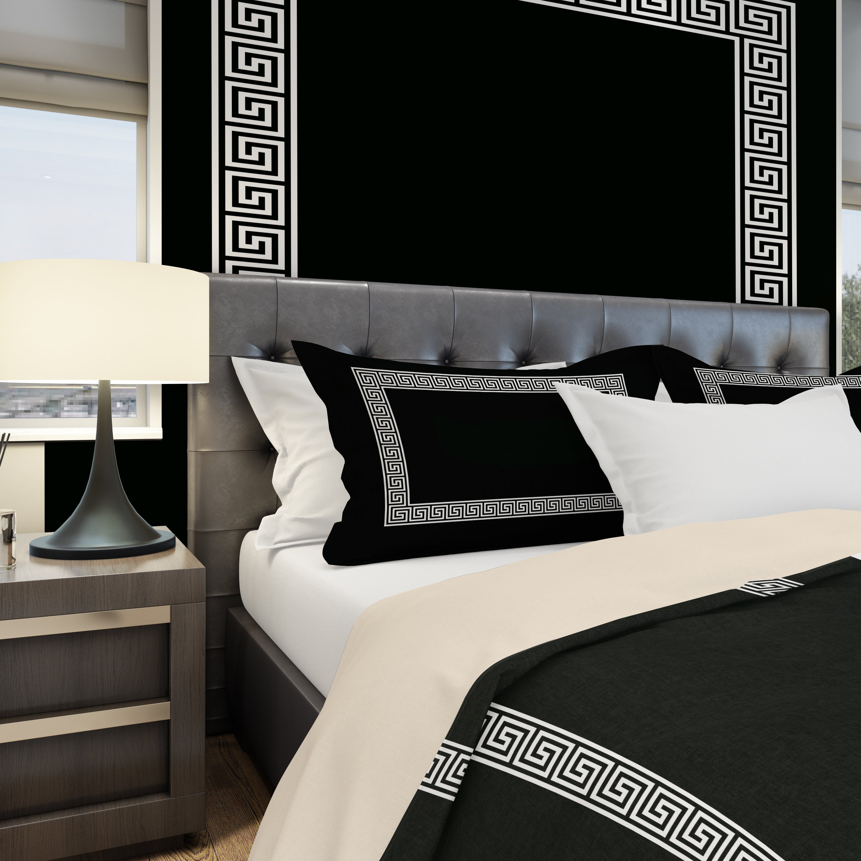 Black Duvet Cover Meander Patterns Greek Key Bedding Dark - Etsy