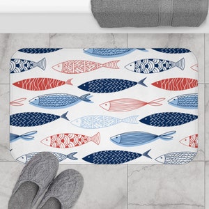 Fish Bathmat, Cabin Bathroom Rug, Sea Bath Mat, Beach House Bathroom ...