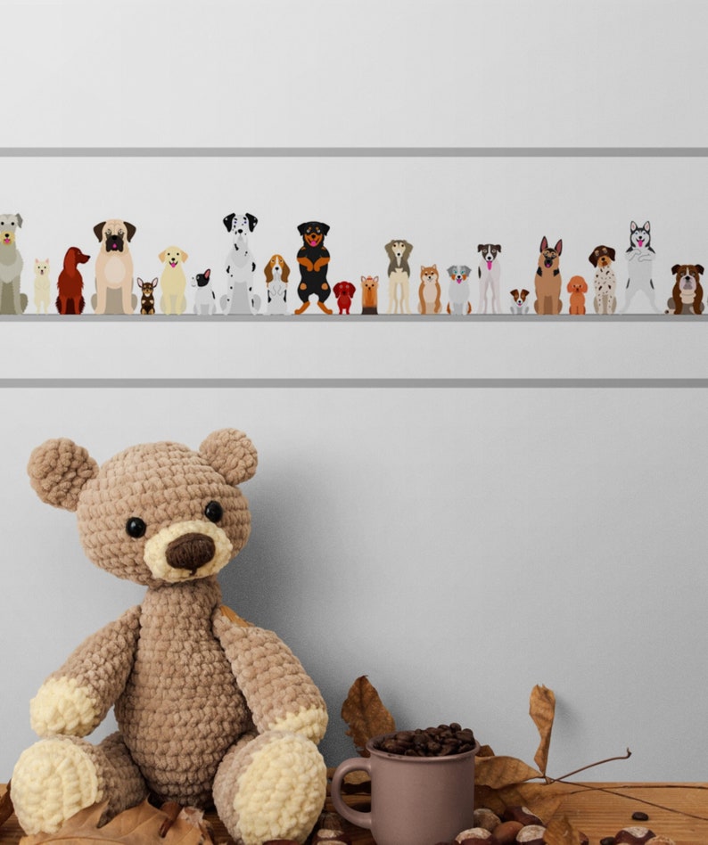 Kids Wallpaper Border With Dog, Nursery Wall Decor, Funny Wall Paper ...