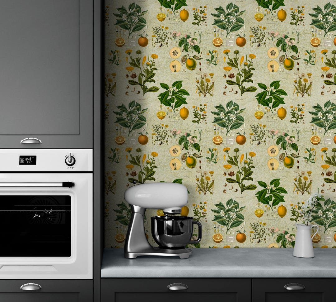 Citrus Wallpaper, Botanical Wallpaper, Garden Wall Decal Peel and Stick ...