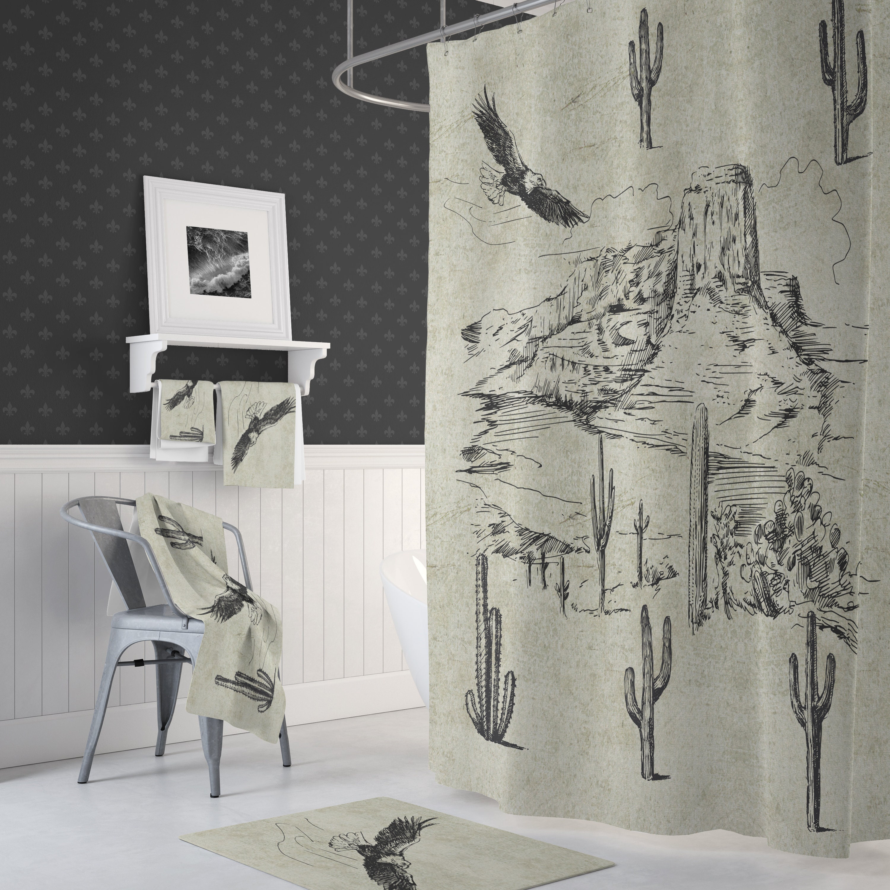 Western Shower Curtain Desert Shower Curtains Cactus Shower - Etsy