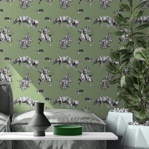 Green Wallpaper, Western Wall Paper With Cowboy, Southwestern Decor ...