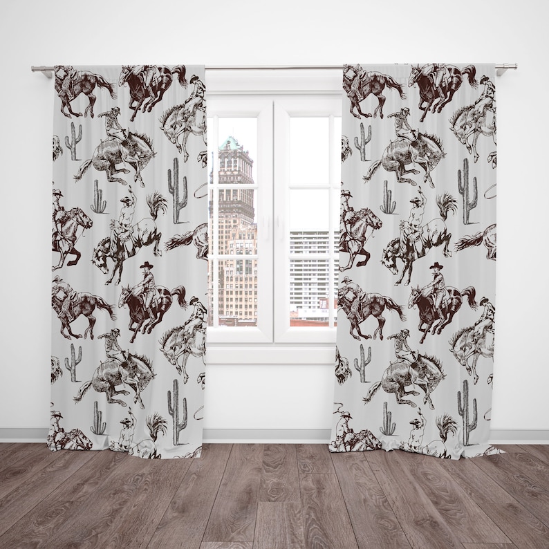 Cowboy Window Curtains Western Curtains With Horse Ranch - Etsy