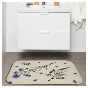 Beige Bath Mat With Lavender and Blue Flowers, French Country Decor ...