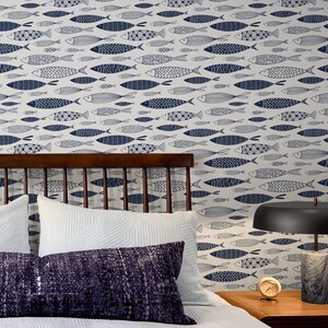 Blue Wallpaper, Fish Wallpaper Peel and Stick, Lake House Decor ...