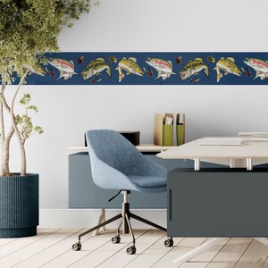 Fish Wallpaper Border, Dark Wall Paper Peel and Stick, Fishing Lake ...