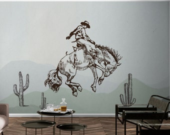 Western Cowboy Wall Decal, Southwestern Wallpaper, Wild West Wall Mural ...