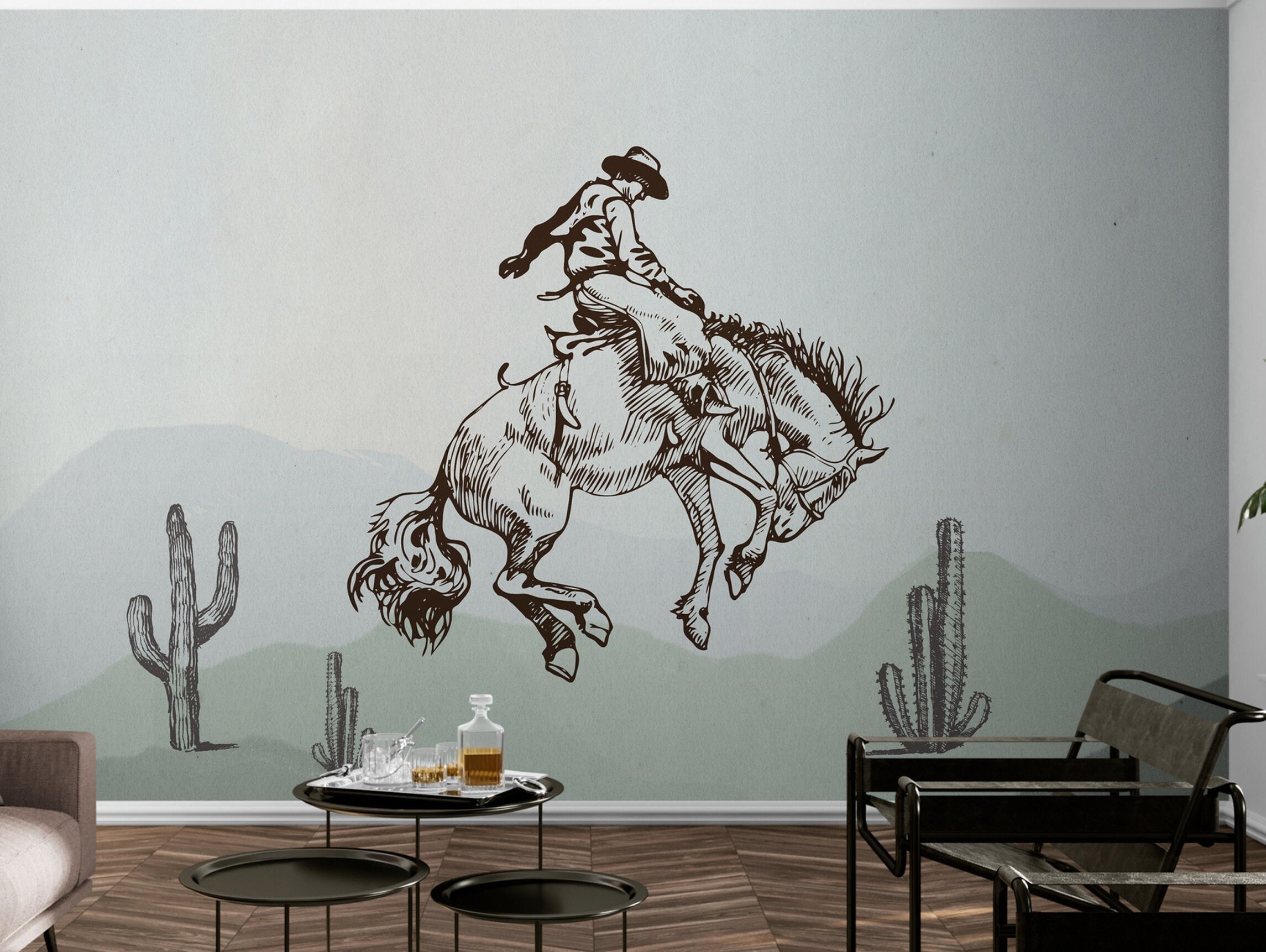 Western Wall Decal Cowboy Wallpaper Horse Mural Wall Paper | Etsy