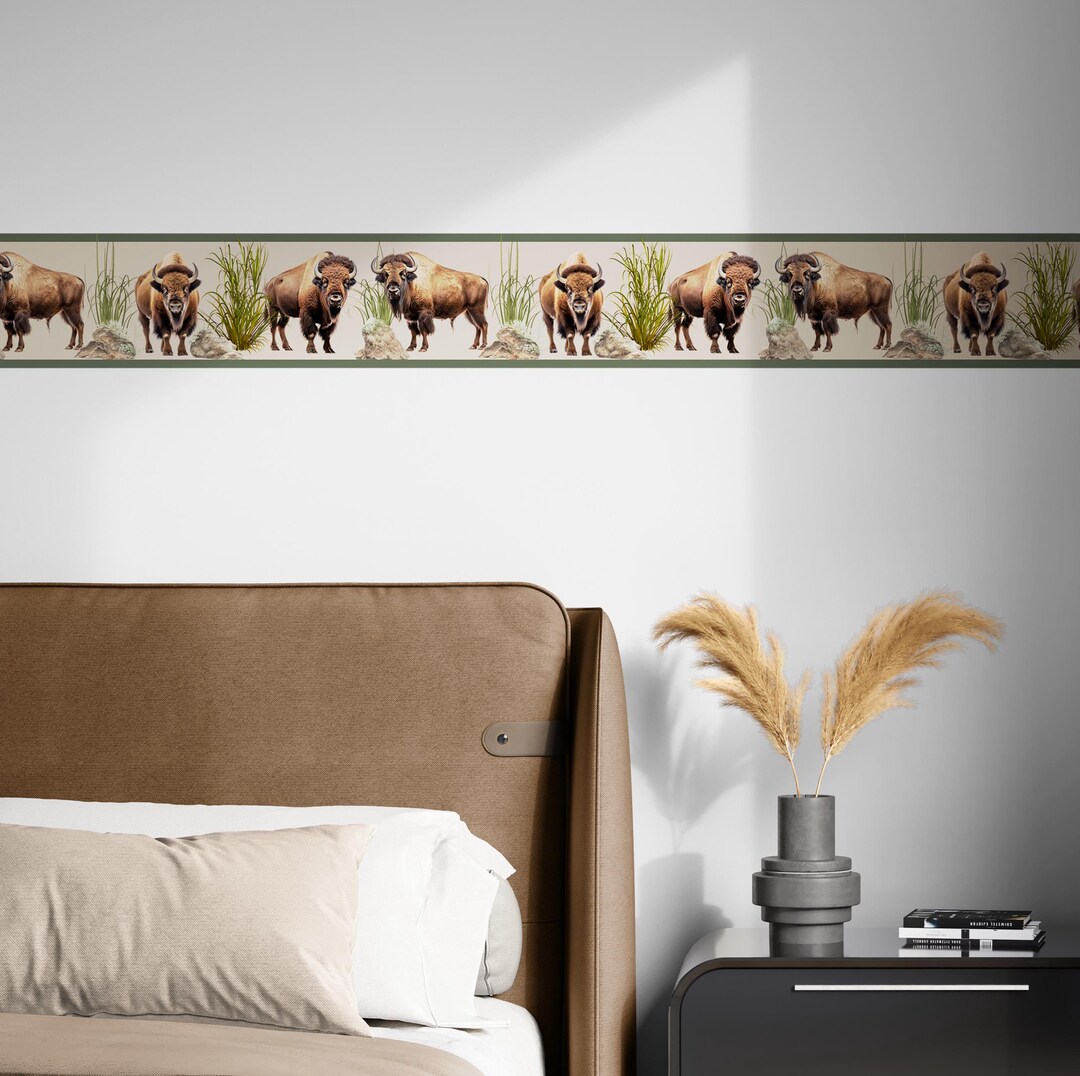 Wallpaper Border Peel and Stick With Bison, Rustic Wildlife Wall Decor ...