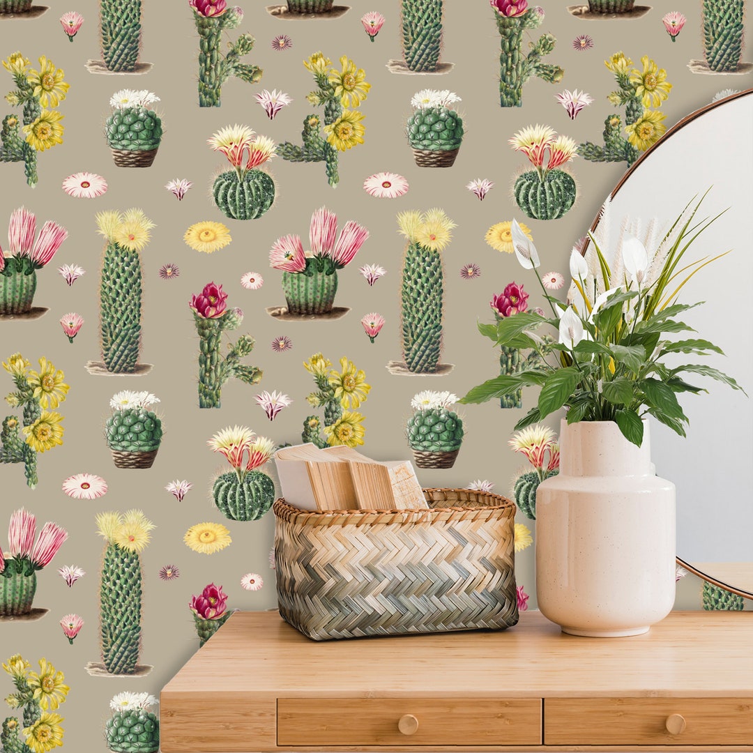 Cactus Wallpaper, Southwest Wallpaper, Floral Wall Decal, Southwestern ...