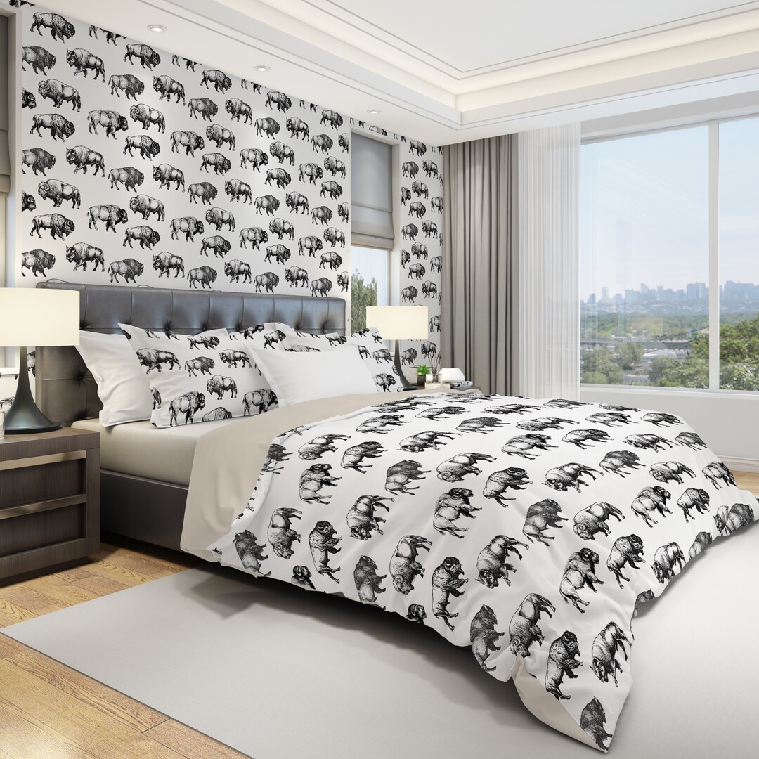 Black White Duvet Cover, Buffalo Bedding Set With Pillow Shams ...