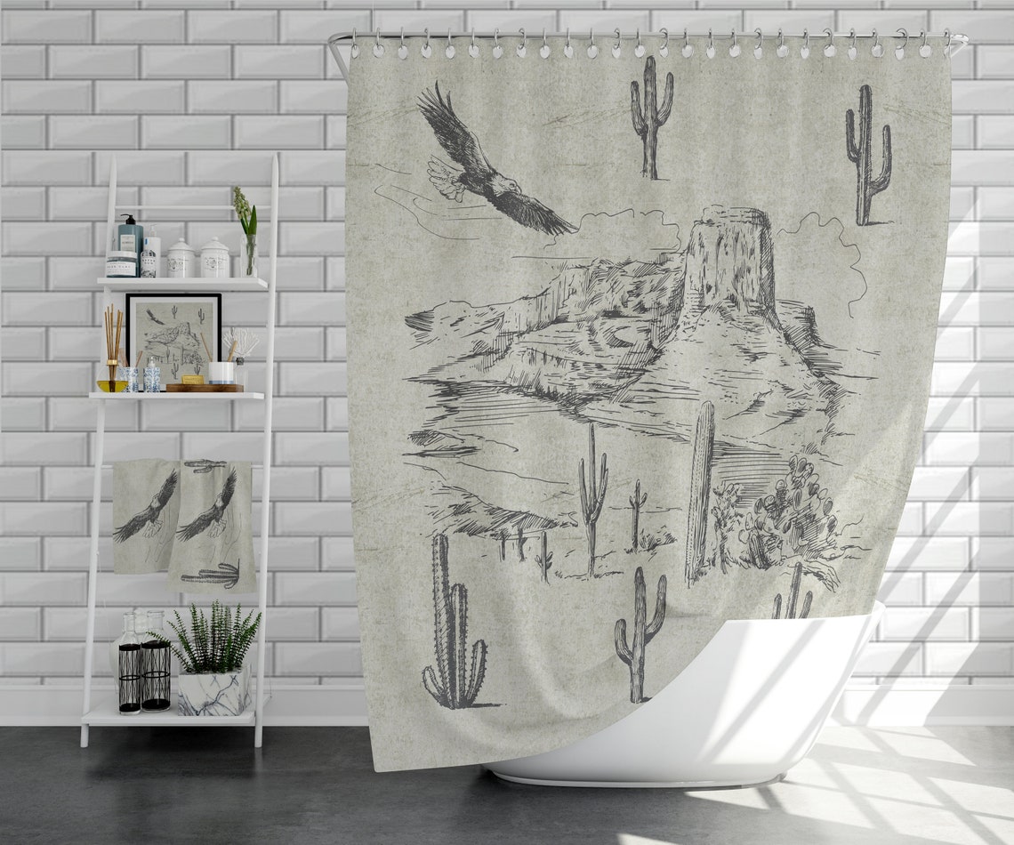 Western Shower Curtain Desert Shower Curtains Cactus Shower | Etsy