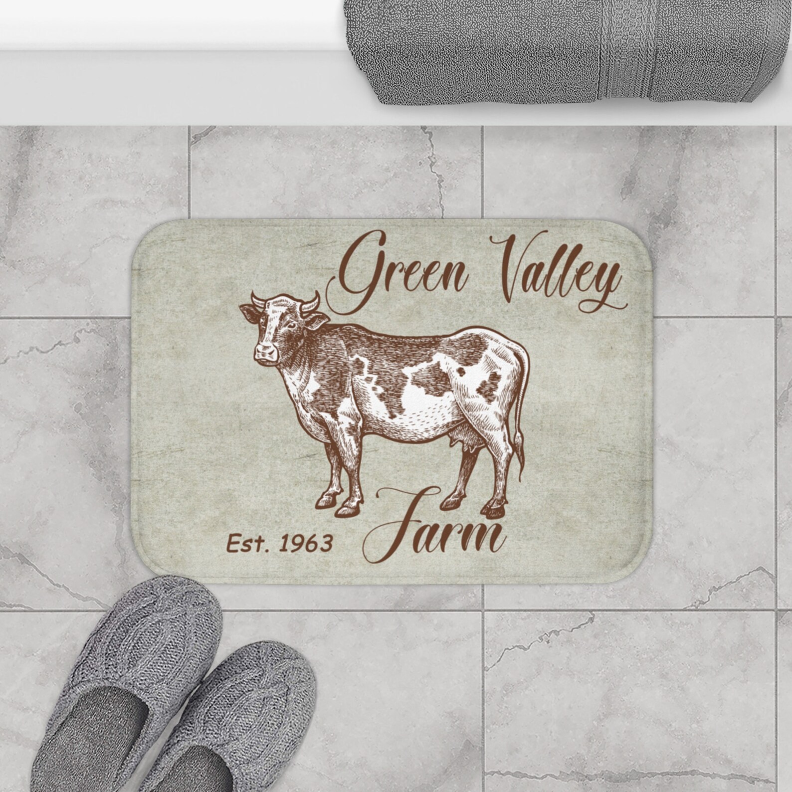Custom Cow Bath Mat Farmhouse Bathroom Rug Personalized Farm - Etsy