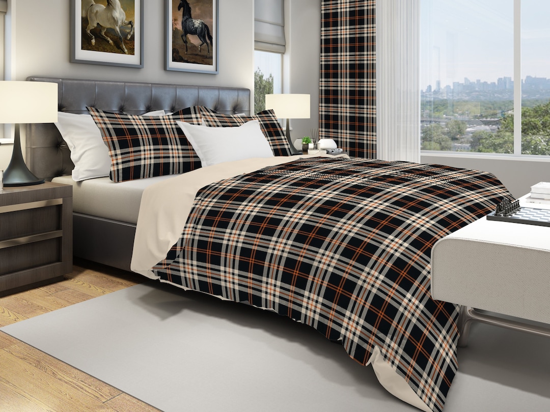 Dark Duvet Cover, Plaid Bedding Set, Checkered Duvet Cover and Pillow ...