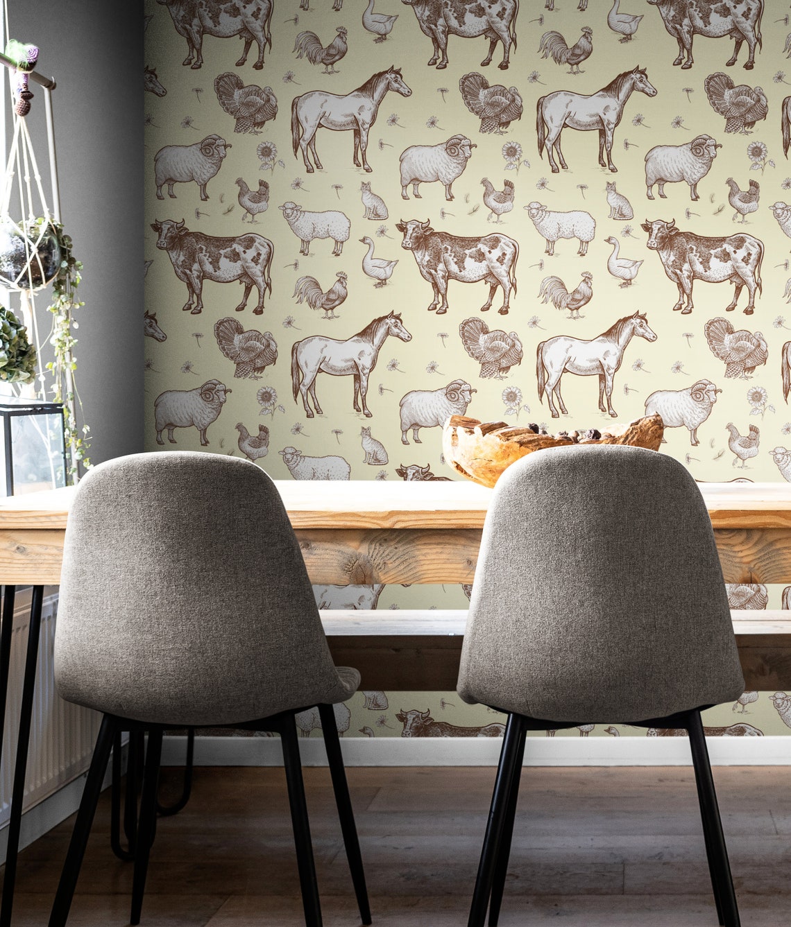 Farmhouse Wallpaper Farm Animals Wall Paper Removable Wall | Etsy