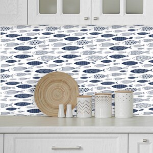 Fish Wallpaper, Blue Wall Paper, Beach House Decor, Traditional Wall ...
