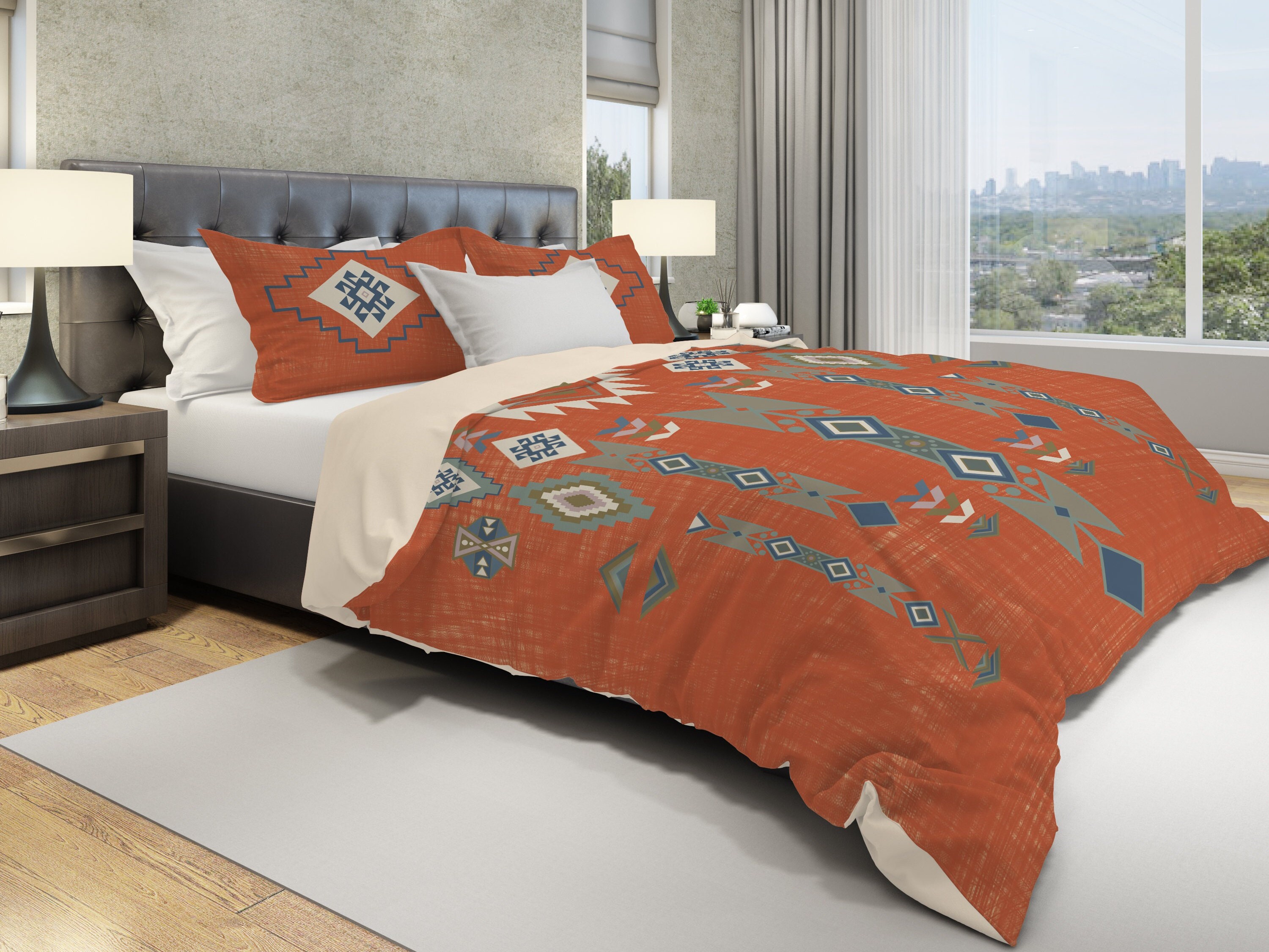 Queen Rustic Orange Duvet Cover - Etsy