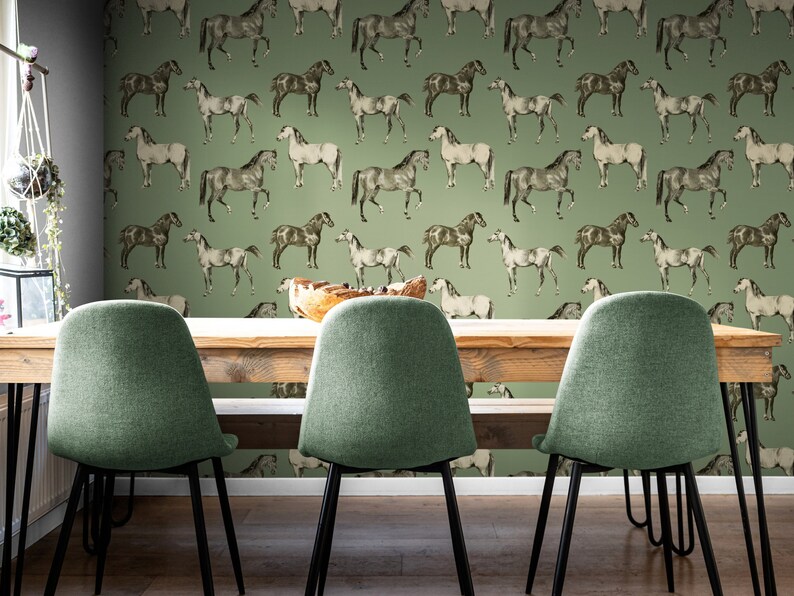 Horse Wallpaper, Farm Wallpaper, Green Wall Paper With Farm Animals ...