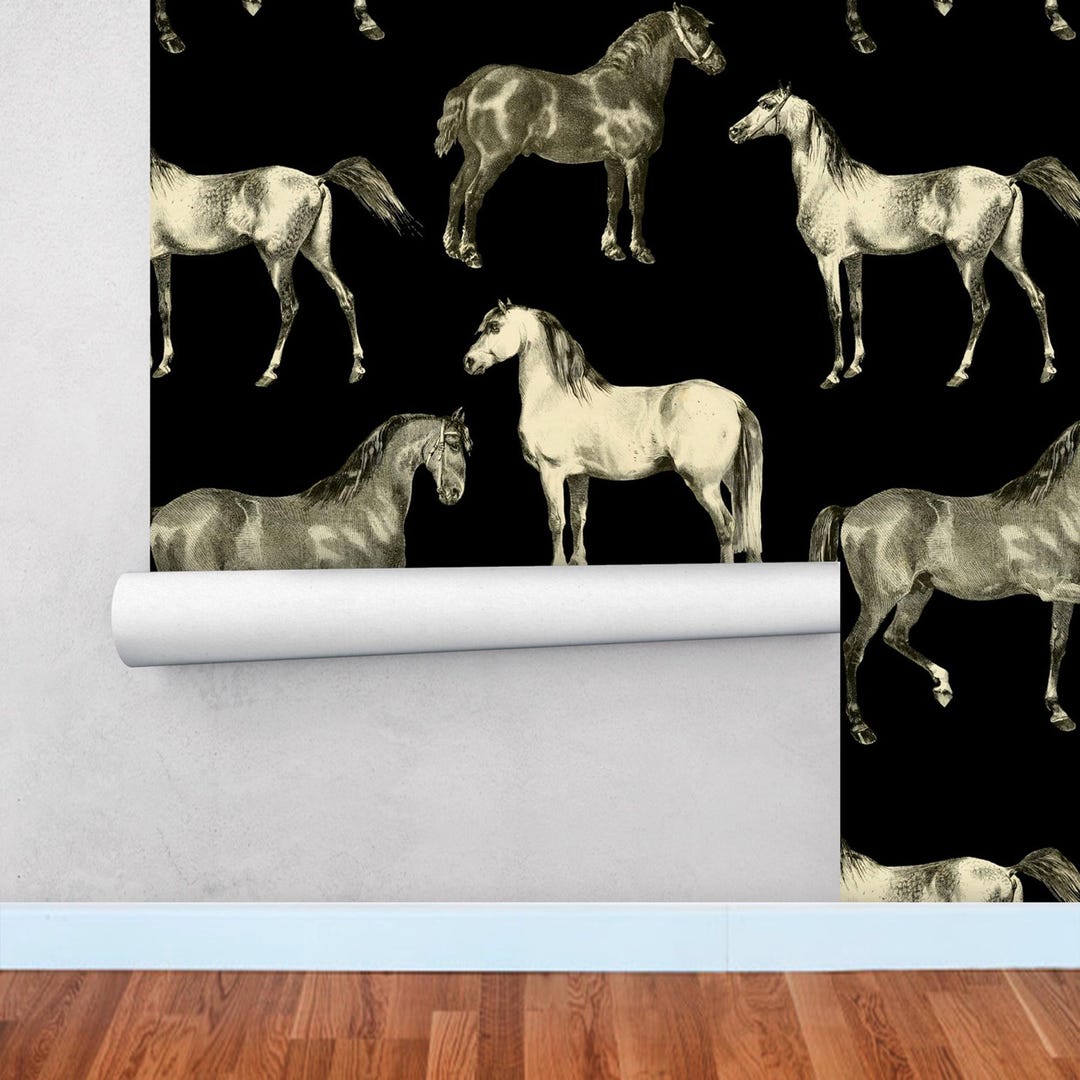 Dark Wallpaper With Horse, Farm Wallpaper, Black Wall Paper With Farm ...