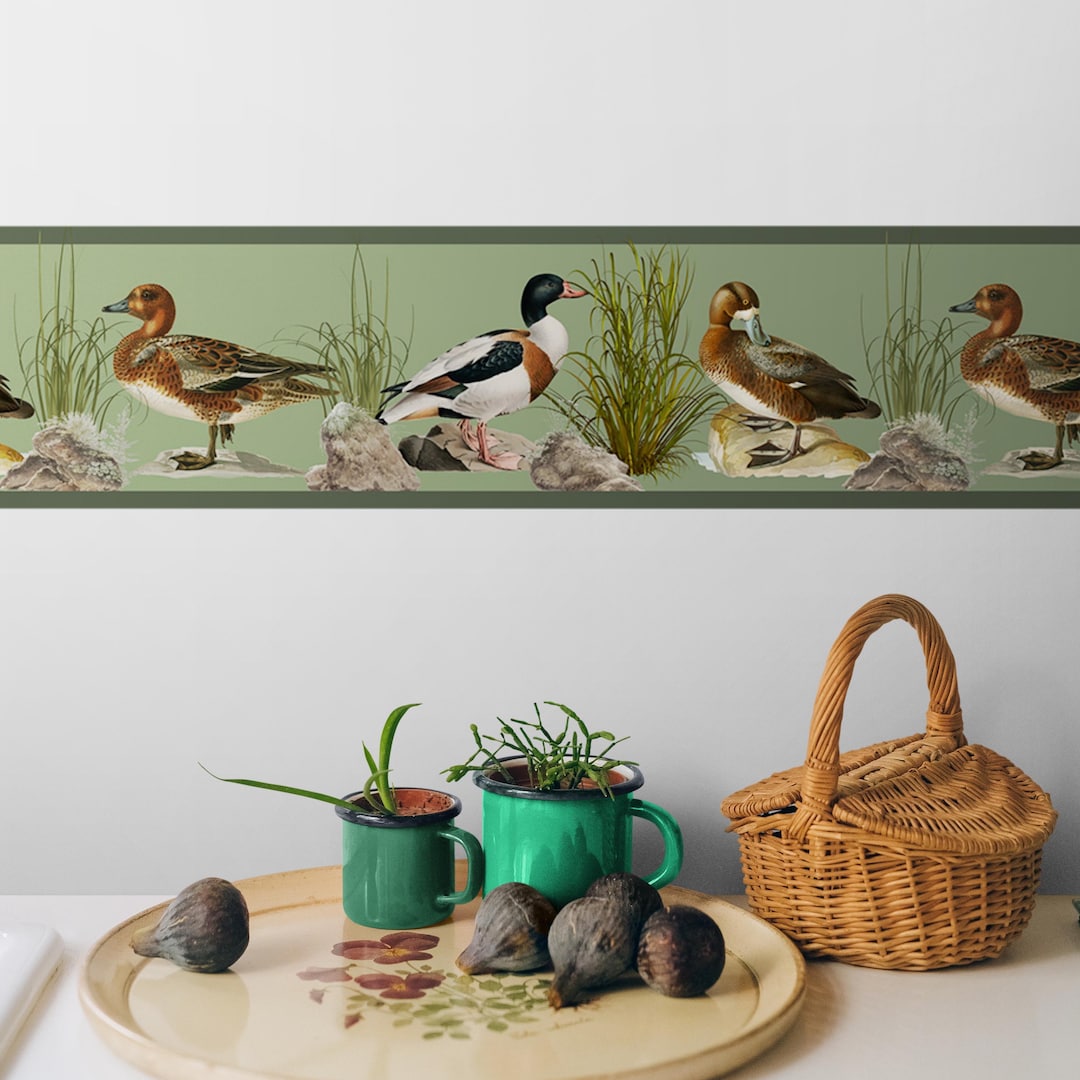 Duck Wallpaper Border, Green Wall Decor, Retro Waterfowl Decor, Kitchen ...
