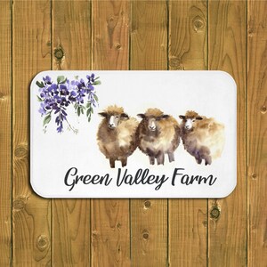 Farmhouse Bath Mat, Personalized Bath Rug With Funny Sheep, Farm Name ...