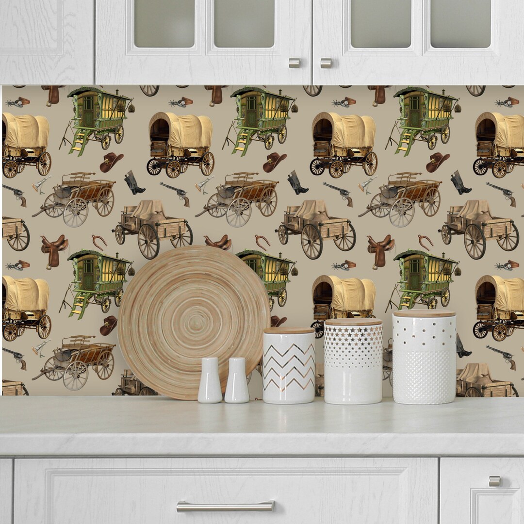 Southwestern Wallpaper, Retro Wild West Decor, Beige Wall Paper ...