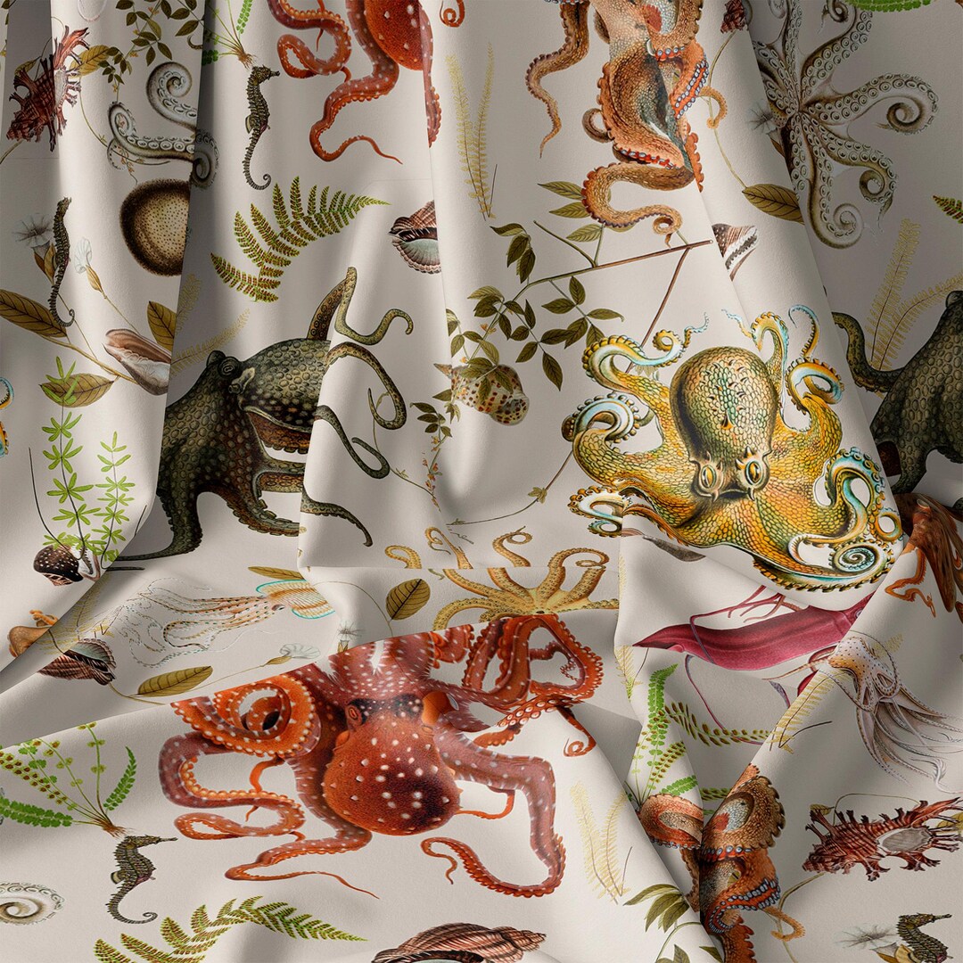 Octopus Cotton Fabric: Nautical Sealife Print for Quilting, Apparel - Etsy
