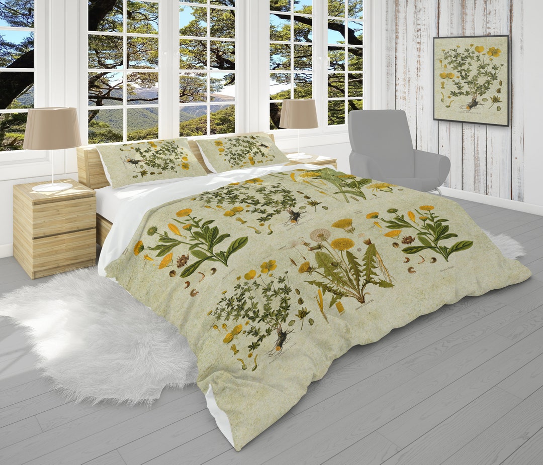 Botanical Bedding Set With Pillow Shams, Comforter Queen, King, Twin ...
