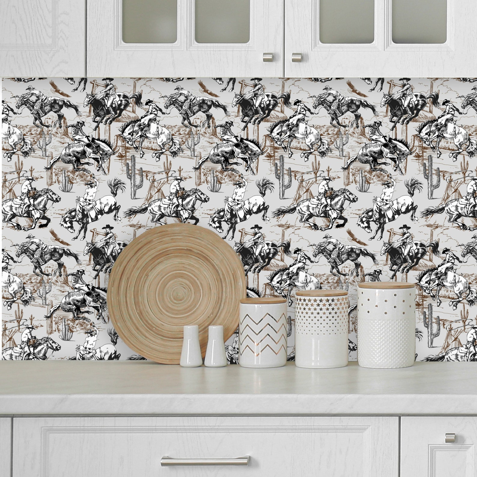 Southwestern Wallpaper With Cowboy Southwest Wall Decal - Etsy