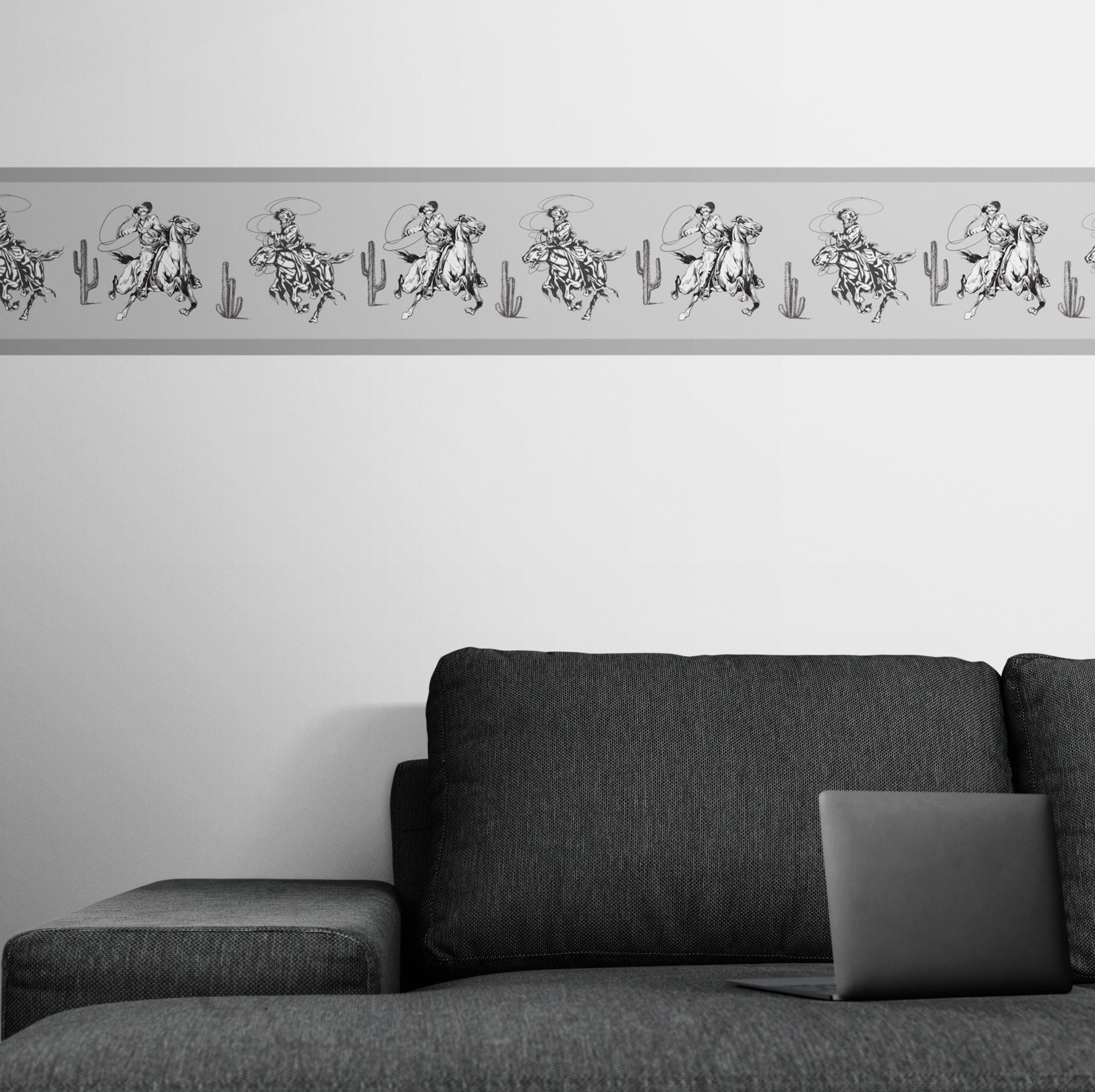Western Wallpaper Border With Cowboy, Southwestern Decor, Rodeo Wall ...