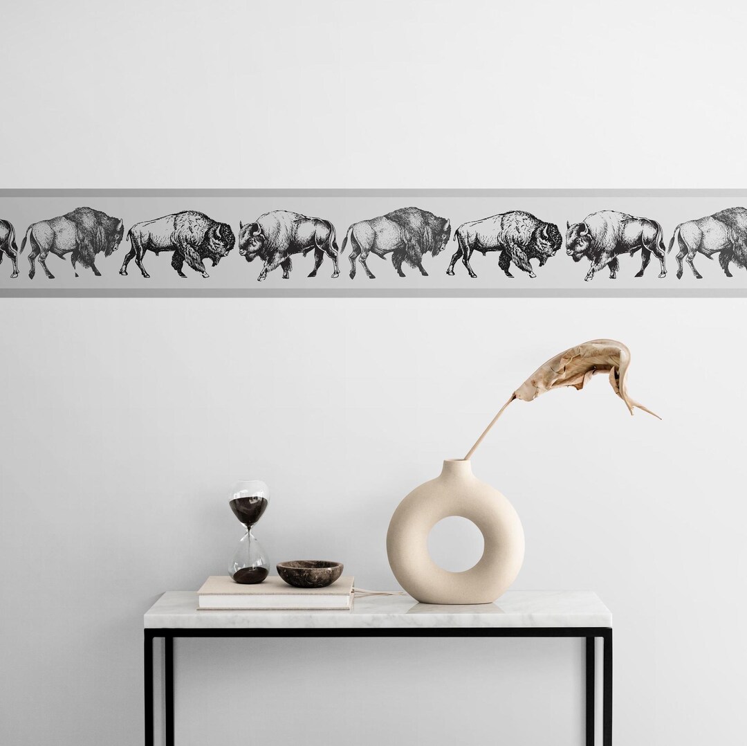 Western Wallpaper Border Peel and Stick With Bison, Rustic Buffalo Wall Decor - Etsy