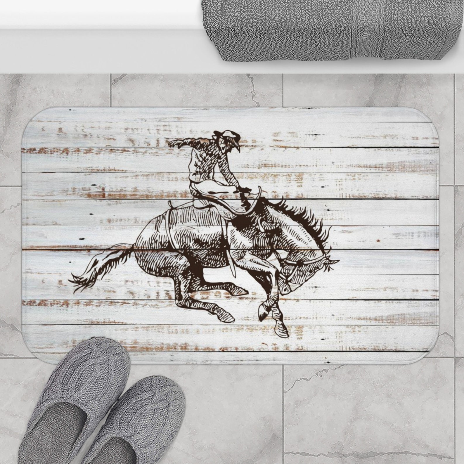 Southwestern Bath Mat Cowboy Bath Rug Barn Wood Bathmat - Etsy