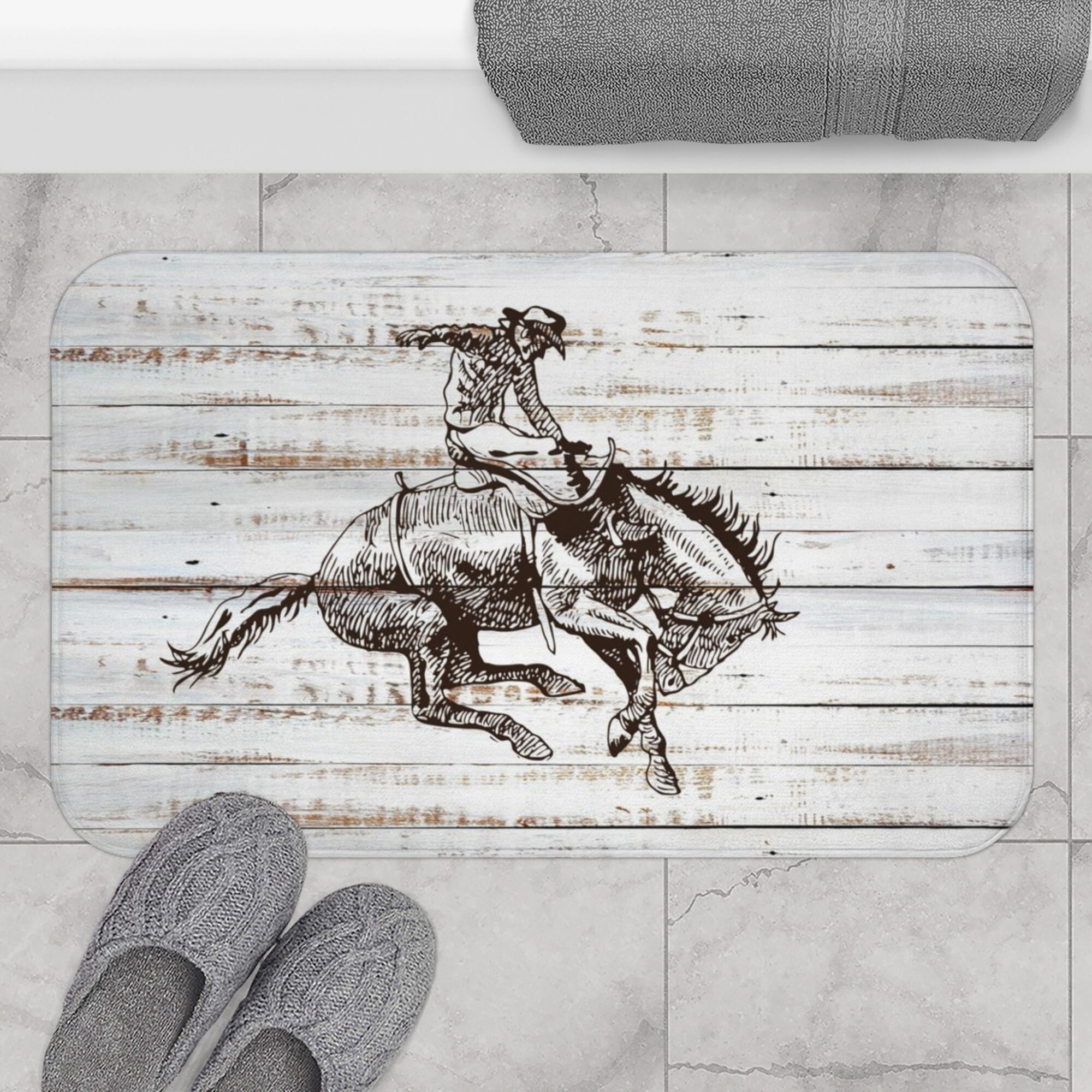 Southwestern Bath Mat Cowboy Bath Rug Barn Wood Bathmat - Etsy