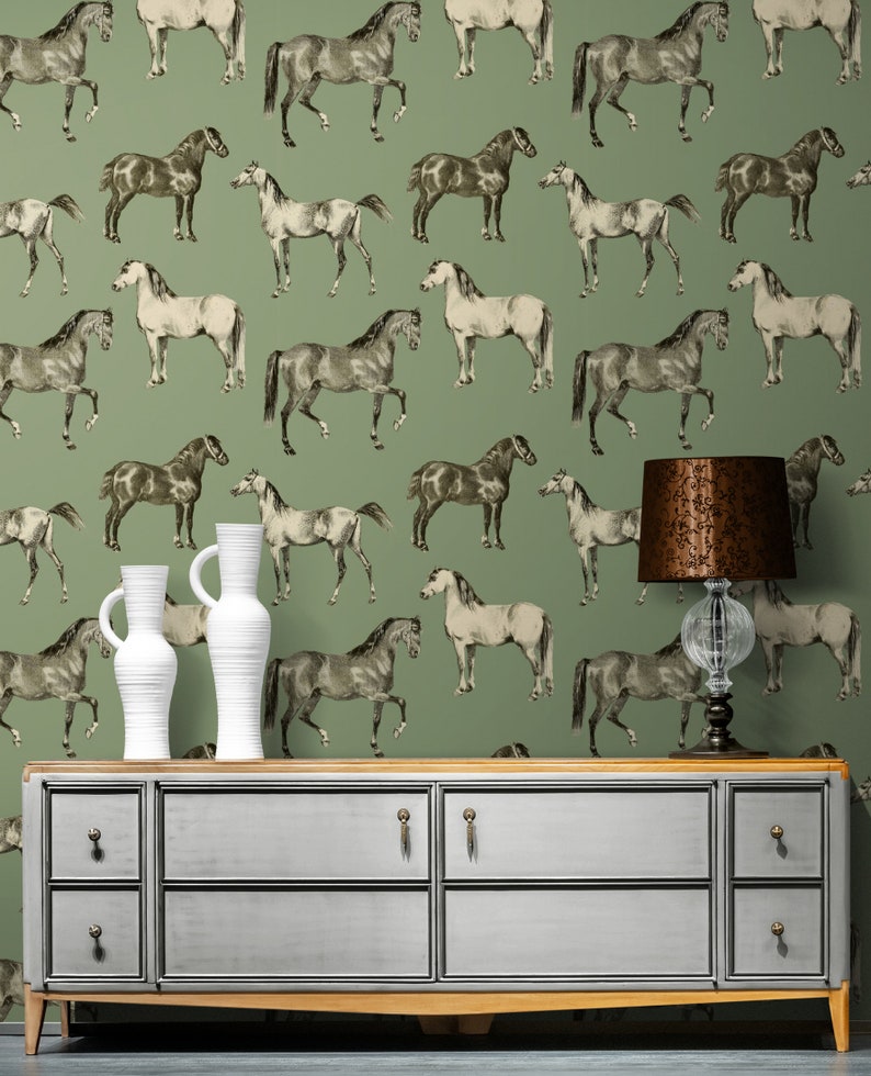 Horse Wallpaper, Farm Wallpaper, Green Wall Paper With Farm Animals ...