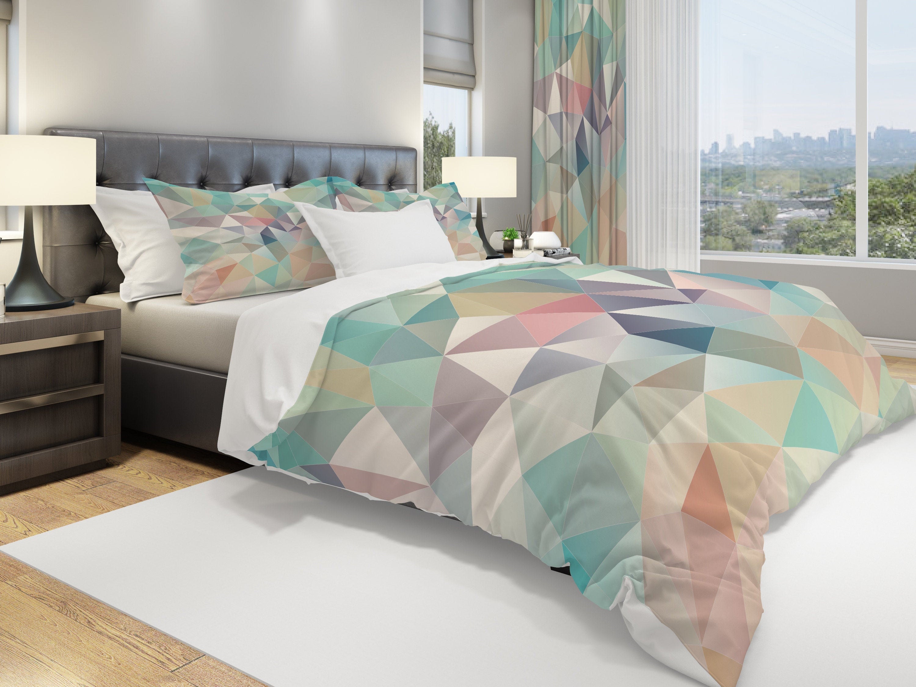 Geometric Comforter Turquoise Comforter Scandinavian Style | Etsy