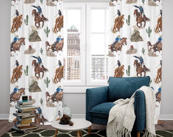 Western Window Curtains Southwestern Curtain With Cowboy | Etsy