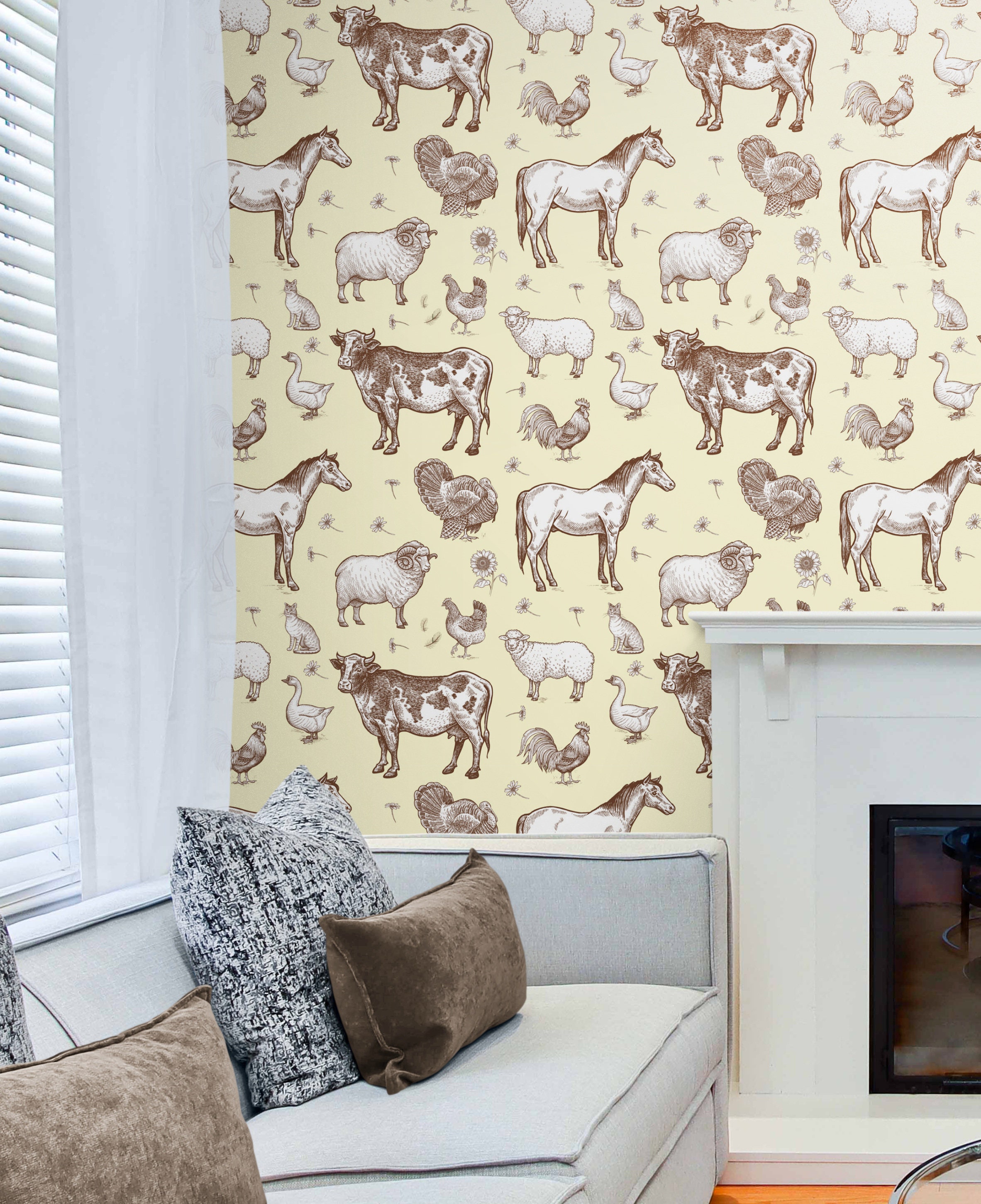 Farmhouse Wallpaper Farm Animals Wall Paper Removable Wall | Etsy