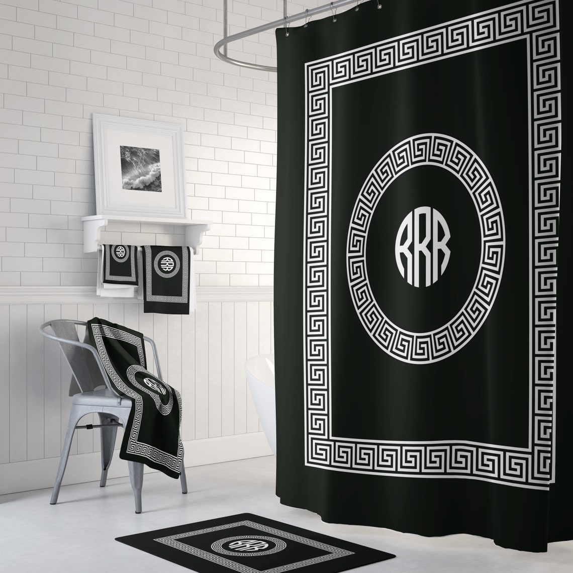 Monogram Shower Curtain Personalized Shower Curtains Greek | Etsy