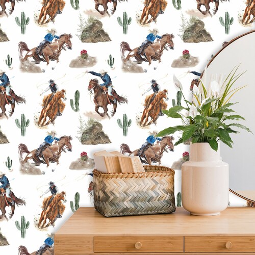 Green Wallpaper Western Wall Paper With Cowboy Southwestern - Etsy