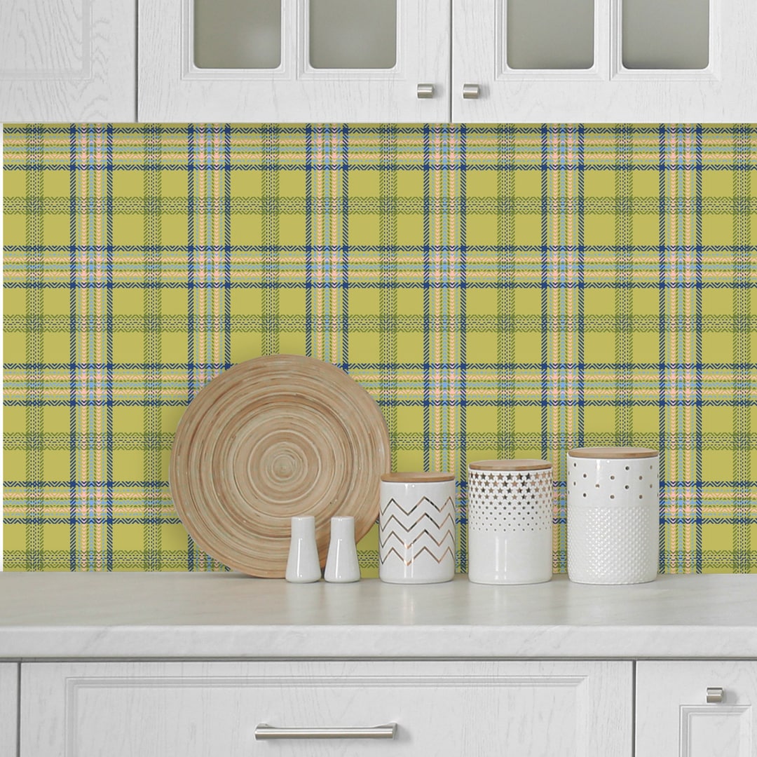 Plaid Wall Paper, Green Wallpaper, Geometric Accent Wall Decor, Peel ...