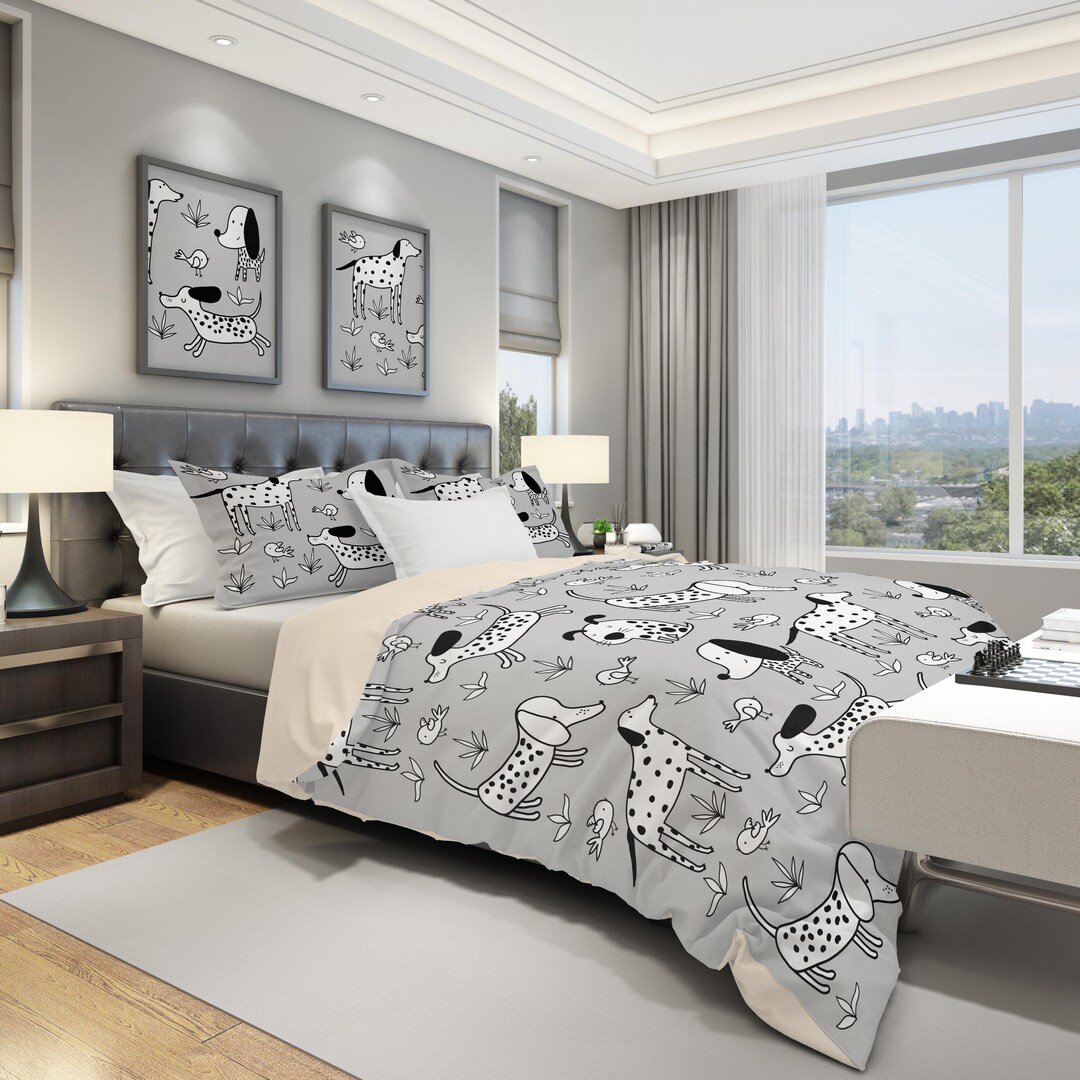 Cute Duvet Cover With Dog Print, Bedding Set With Pillow Shams, Dog ...