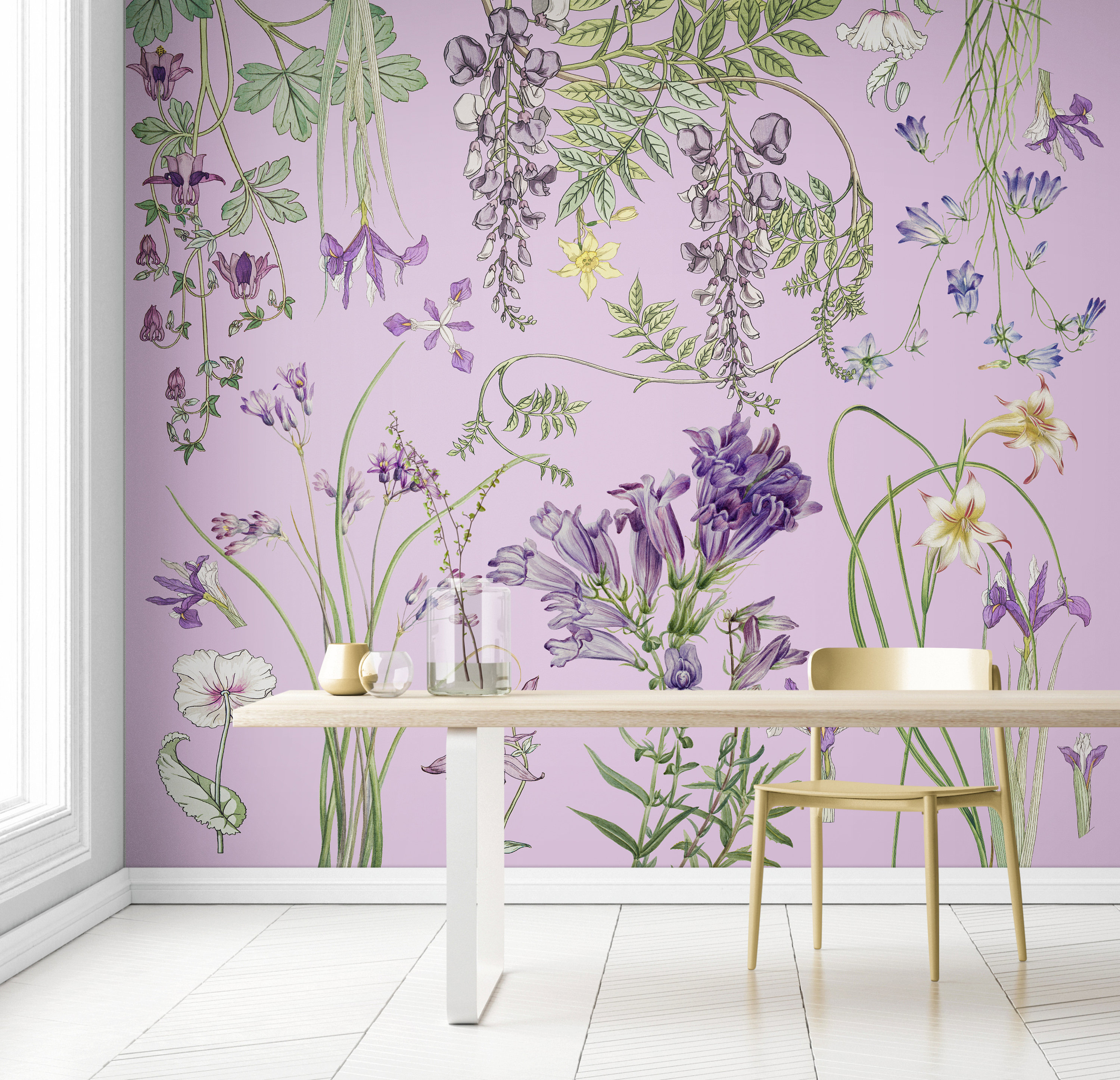 Lilac Wallpaper Vines Wall Decal Purple Flowers Wall Mural - Etsy