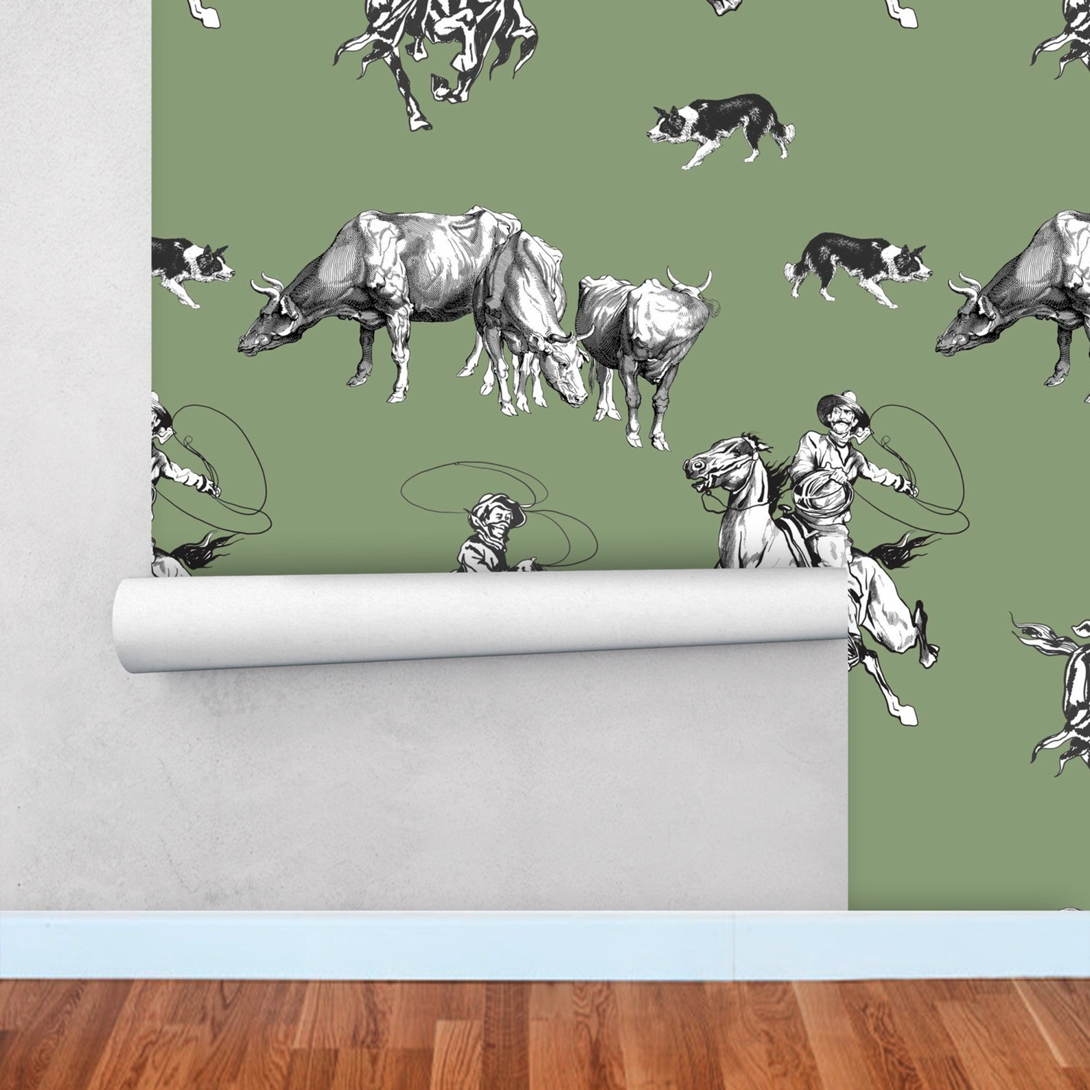 Green Wallpaper Western Wall Paper With Cowboy Southwestern - Etsy