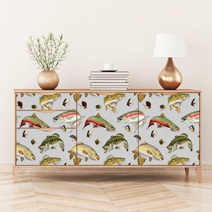 Fish Wallpaper, Gray Wall Paper Peel and Stick With Salmon, Fishing ...