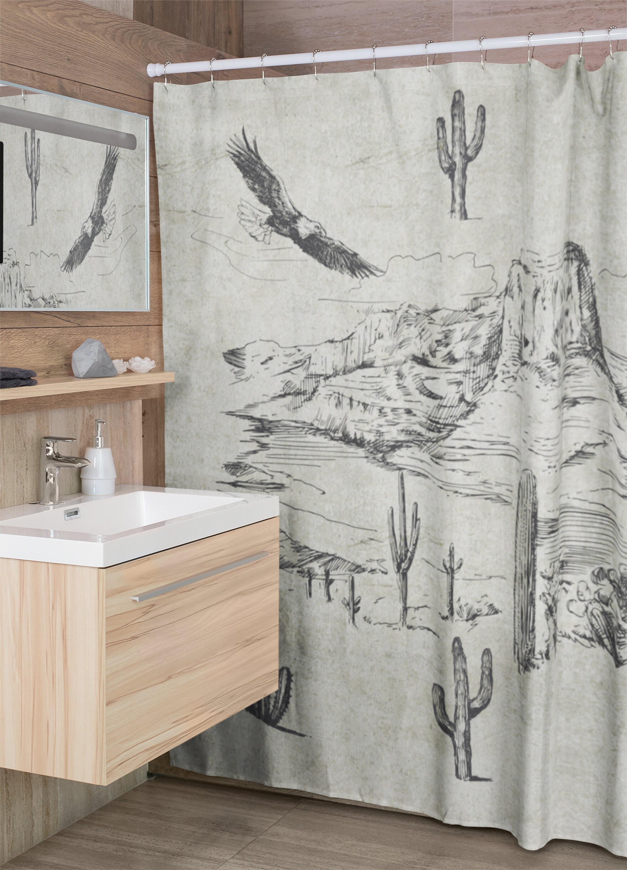 Western Shower Curtain Desert Shower Curtains Cactus Shower - Etsy