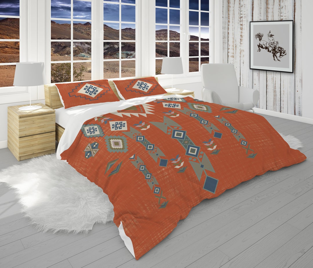 Burnt Orange Comforter Southwestern Bedding Rust Bed Blanket and Pillow Shams Ethnic Bedroom Decor Etsy