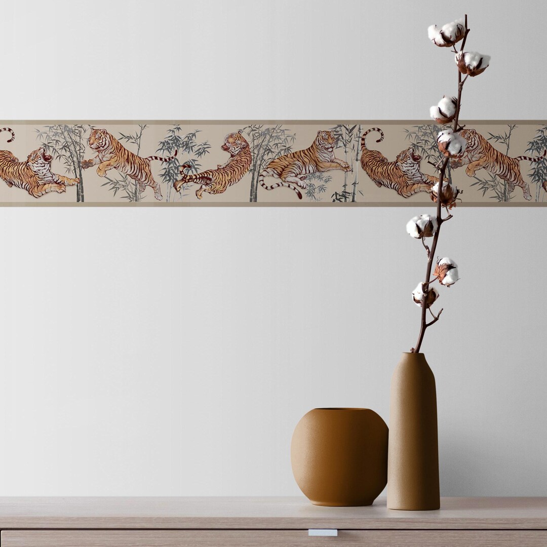 Tiger Wallpaper, Wall Border Peel and Stick, Jungle Animals Decor ...