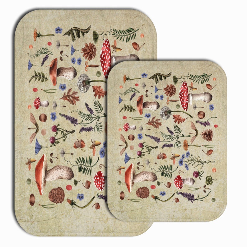 Fall Bath Mat With Mushrooms and Leaves Earthy Colors | Etsy