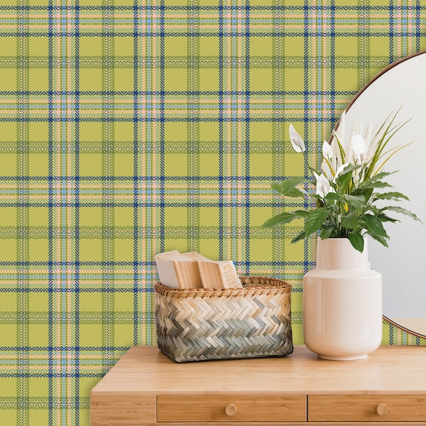 Green and Blue Plaid Wallpaper - Etsy